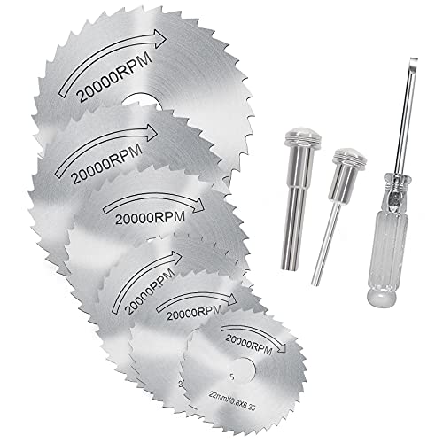 Cutting Wheel Set for Drills Rotary Tool, 8Pcs HSS Rotary Drill Saw Blades Steel Saw Disc Wheel Cutting Blades with 1/8" Straight Shank Mandrel, one Screwdriver(Power Tools are not Included)