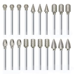 stone carving set polishing diamond burrs, rotary tools accessories grinding burrs with 1/8 inch shank for carving, engraving, grinding, polishing stone, glass, jewelry, ceramics, rock