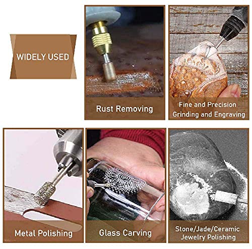 Stone Carving Set Polishing Diamond Burrs, Rotary Tools Accessories Grinding Burrs with 1/8 inch Shank For Carving, Engraving, Grinding, Polishing Stone, Glass, Jewelry, Ceramics, Rock