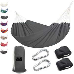 gold armour hammock, brazilian style hammock with tree straps for hanging durable hammock, portable single double hammock for camping outdoor indoor patio backyard (dark gray)