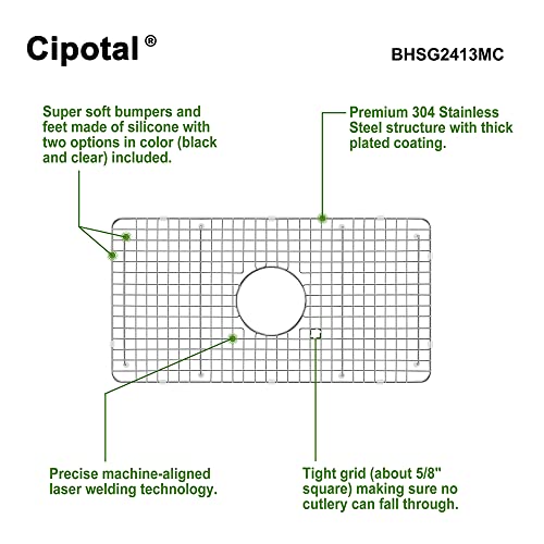 CIPOTAL 24.1 in. x 12.5 in. Centre Drain Sink Protector with Supersoft Silicone Feet in 304 Grade Stainless Steel