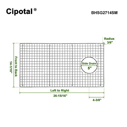 CIPOTAL 27 in. x 14 in. Side Drain Sink Protector with Supersoft Silicone Feet in 304 Grade Stainless Steel