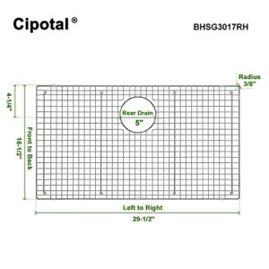 CIPOTAL 29.5 in. x 16.5 in. Rear Drain Kitchen Sink Bottom Grid with Supersoft Silicone Feet in 304 Grade Stainless Steel