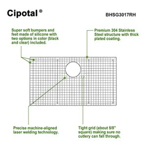 CIPOTAL 29.5 in. x 16.5 in. Rear Drain Kitchen Sink Bottom Grid with Supersoft Silicone Feet in 304 Grade Stainless Steel