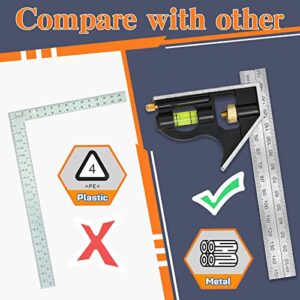 Sirius&Co 6" Combination Square of Metric and Imperial Measurements Stainless Steel Angle Ruler