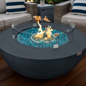 AKOYA Outdoor Essentials 42" Outdoor Propane Gas Fire Pit Table Bowl in Gray (Caribbean Blue)