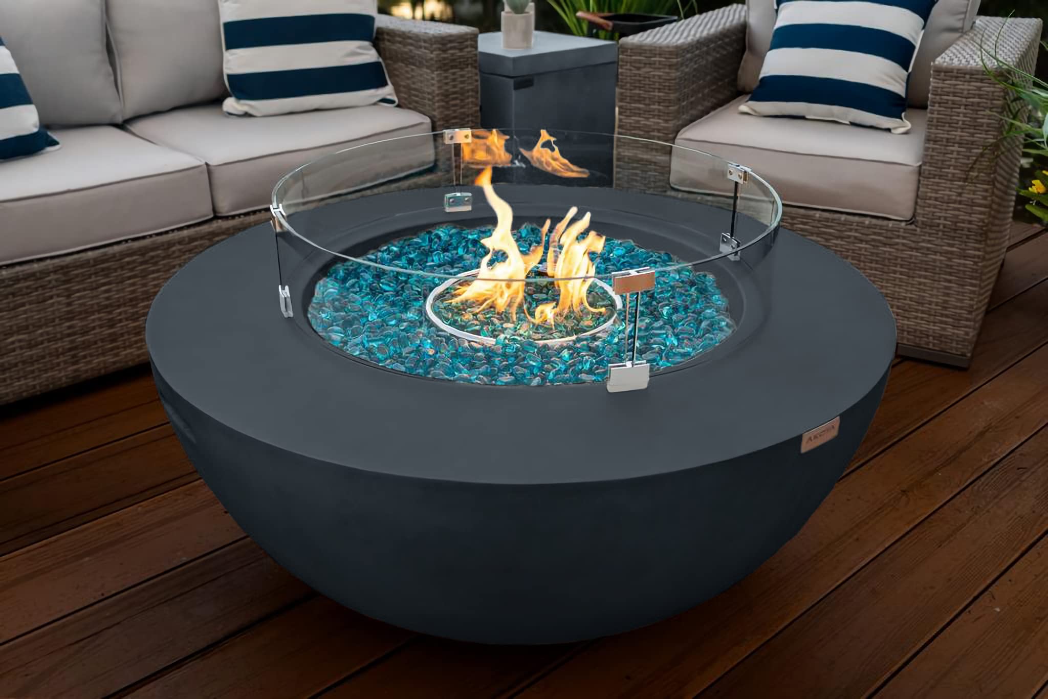 AKOYA Outdoor Essentials 42" Outdoor Propane Gas Fire Pit Table Bowl in Gray (Caribbean Blue)