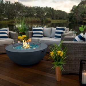 AKOYA Outdoor Essentials 42" Outdoor Propane Gas Fire Pit Table Bowl in Gray (Caribbean Blue)