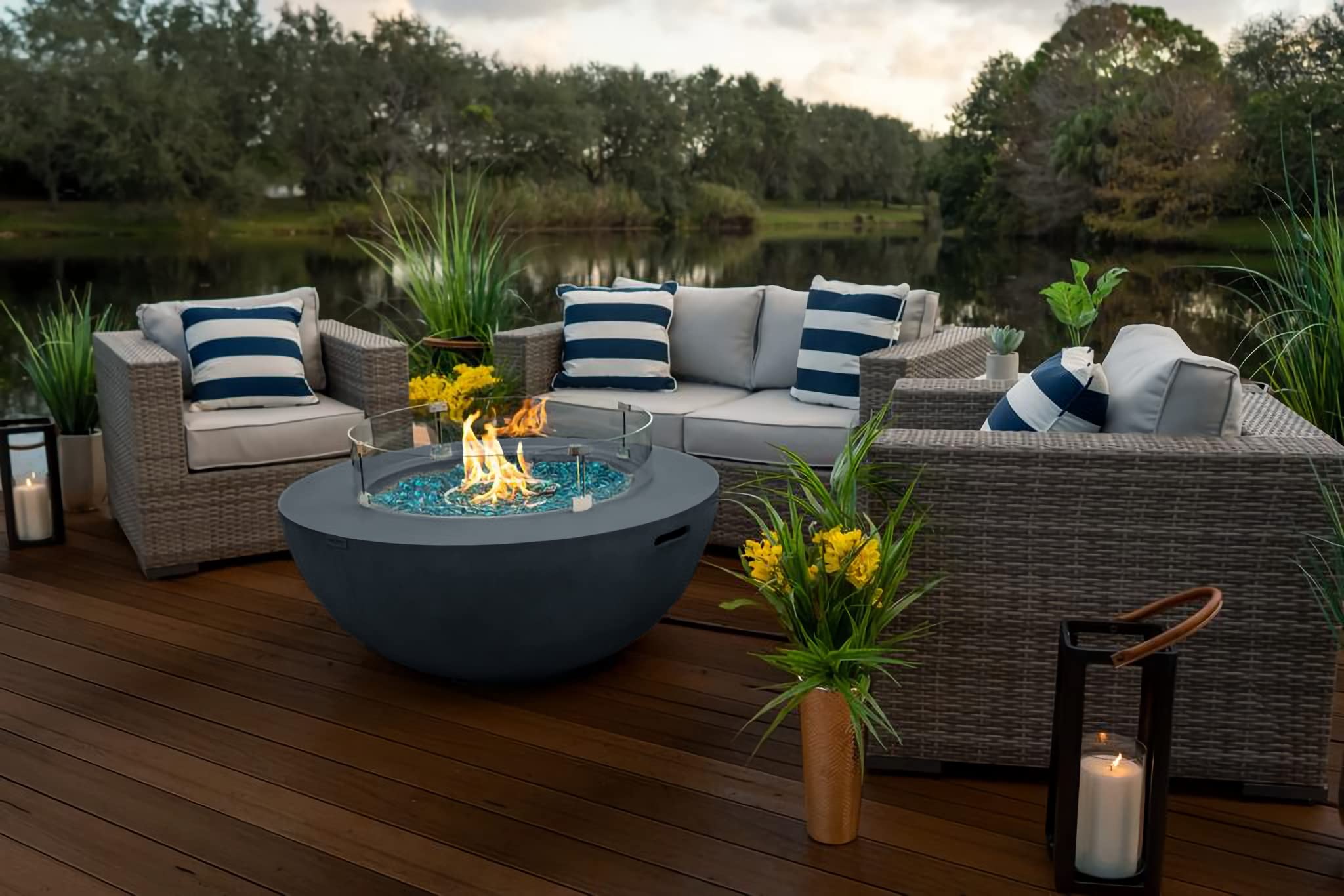 AKOYA Outdoor Essentials 42" Outdoor Propane Gas Fire Pit Table Bowl in Gray (Caribbean Blue)