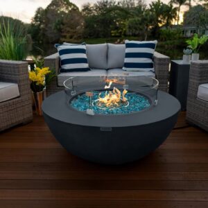 AKOYA Outdoor Essentials 42" Outdoor Propane Gas Fire Pit Table Bowl in Gray (Caribbean Blue)