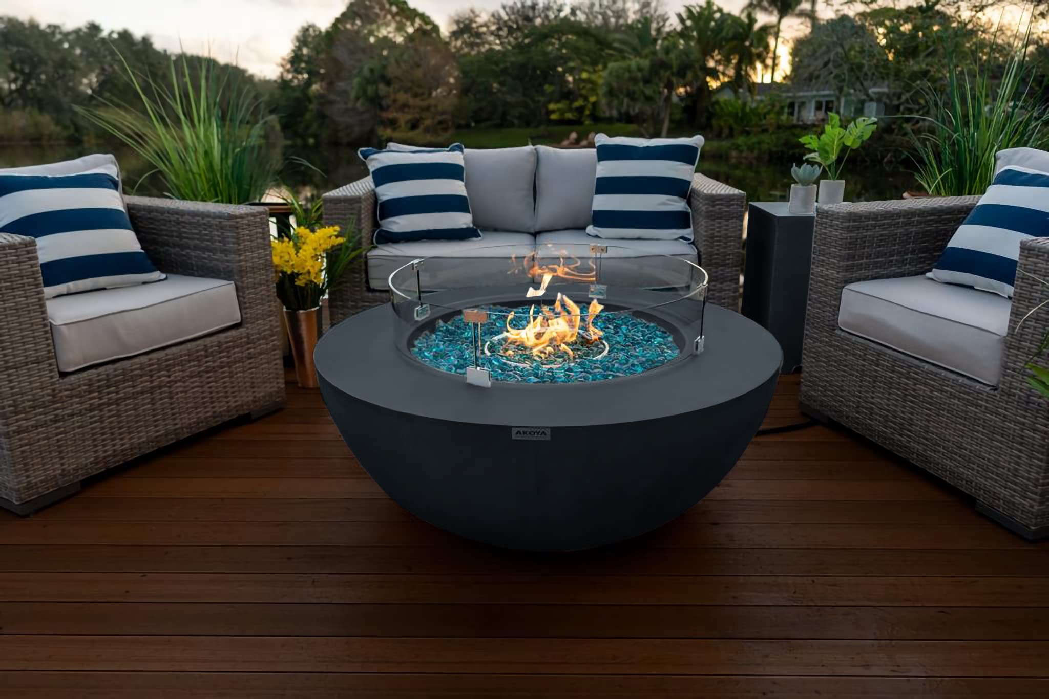 AKOYA Outdoor Essentials 42" Outdoor Propane Gas Fire Pit Table Bowl in Gray (Caribbean Blue)