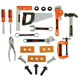 Black + Decker 23-Piece Kids Junior Tool Set Kids Pretend Play Tools Backpack, 23 Tools & Accessories, Hammer, Phillips Screwdriver, Saw, Pliers Adjustable Wrench & More! For Boys & Girls Ages 3+