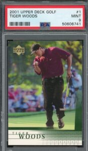 tiger woods 2001 upper deck golf rookie card rc #1 graded psa 9