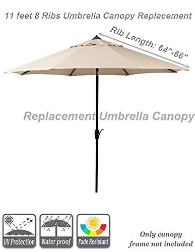 11ft Patio Umbrella Replacement Canopy Market Umbrella Top Outdoor Umbrella Canopy with 8 Ribs,Faded Resistant and UPF 50+ Sun Protection Sunbrella Fabric (Beige)