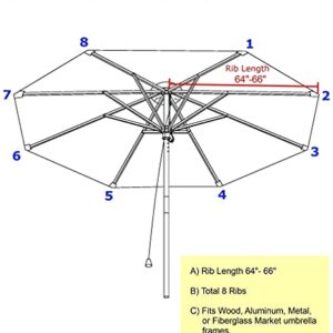 11ft Patio Umbrella Replacement Canopy Market Umbrella Top Outdoor Umbrella Canopy with 8 Ribs,Faded Resistant and UPF 50+ Sun Protection Sunbrella Fabric (Beige)