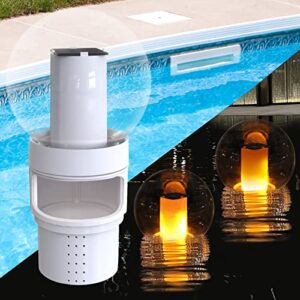 pool chlorine floater with solar flame light, chlorine dispenser for pool, spa chemical dispenser large capacity floating pool chlorinator of 4x3” chlorine tablets easy opening,chlorine bromine holder