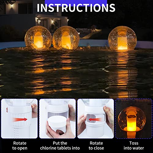 Pool Chlorine Floater with Solar Flame Light, Chlorine Dispenser for Pool, Spa Chemical Dispenser Large Capacity Floating Pool Chlorinator of 4x3” Chlorine Tablets Easy Opening,Chlorine Bromine Holder