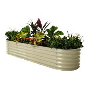 vego garden raised garden bed kits, 17" tall 9 in 1 8ft x 2ft metal raised planter bed for vegetables flowers ground planter box-pearl white