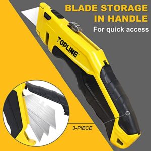 TOPLINE 2-Pack Utility Knife, Retractable Box Cutter and Folding Pocket Knife, Blade Storage Design, 18-Piece SK5 Blades and a Dispenser Included (Yellow)