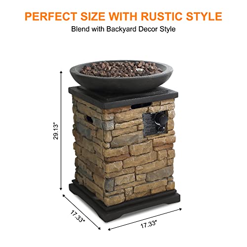 Camplux Propane Firebowl Column, 40,000 BTU Outdoor Gas Fire Pit with PVC Cover and Lava Rocks, Garden Slate Rock Look