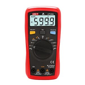 uni-t digital multimeter tester ut133a, ac dc voltage current dmm multimeter 6000 counts auto ranging ncv measures volt amp ohm capacitance frequency temperature, continuity diode test, palm size