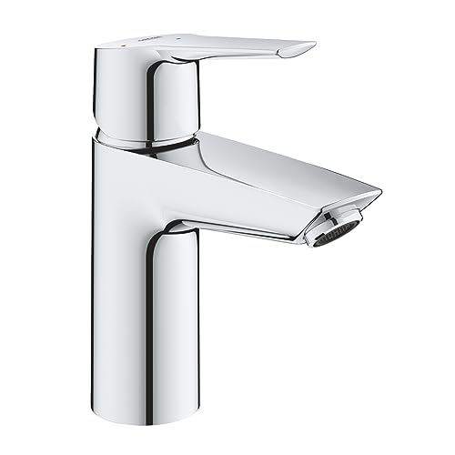 GROHE QUICKFIX Start - Basin Mixer Tap with Click-Clack Push Waste (Metal Lever, Water & Energy Saving Technology, Easy to Install, Includes 3-in-1 Tool, Tails 3/8 Inch), Size 165 mm, Chrome, 23551002