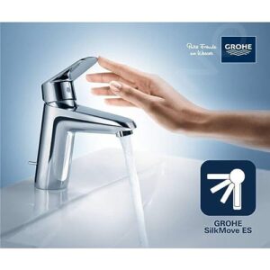 GROHE QUICKFIX Start - Basin Mixer Tap with Click-Clack Push Waste (Metal Lever, Water & Energy Saving Technology, Easy to Install, Includes 3-in-1 Tool, Tails 3/8 Inch), Size 165 mm, Chrome, 23551002