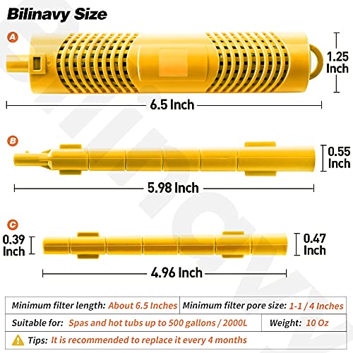 Bilinavy Spa in-Filter Mineral Sticks Parts for Hot Tub Filter Cartridge, Last for 4 Months, Yellow, 4PCS