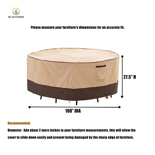 F&J Outdoors Waterproof Outdoor Furniture Covers Eco-Friendly Fabric UV Resistant Fade Resistant X-Large Round Patio Furniture Set Table Chairs Cover, 108" Dia