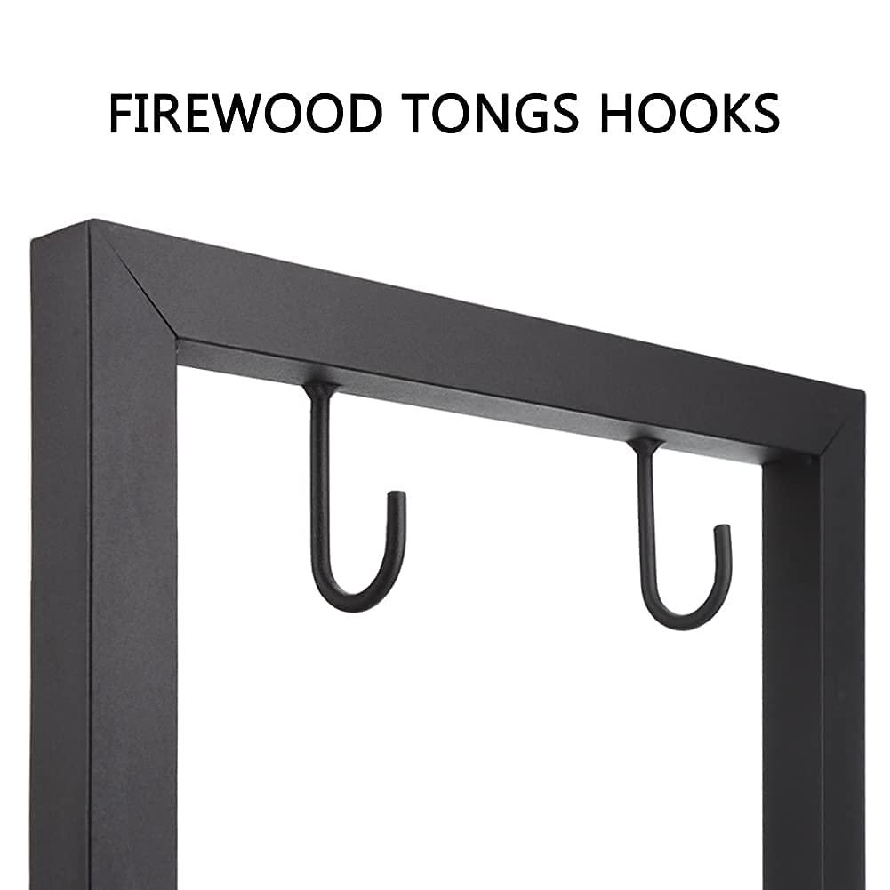 RINLAIN Firewood Rack Outdoor Log Rack with Hooks Holder and Wheels, Stand Firewood Rack Indoor (15.6 x 11.7 x 31.5, Black)