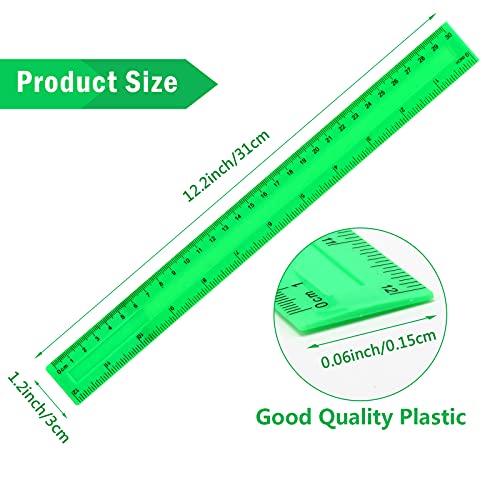 20 Pack Color Ruler 12 Inch, Winspeed Ruler with Inches and Centimeters Foldable Flexible Ruler Plastic Rulers for School（Green, Red, Yellow, Blue）