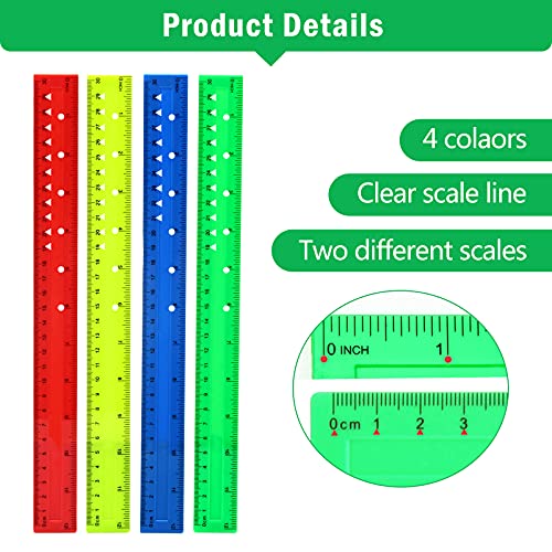 20 Pack Color Ruler 12 Inch, Winspeed Ruler with Inches and Centimeters Foldable Flexible Ruler Plastic Rulers for School（Green, Red, Yellow, Blue）