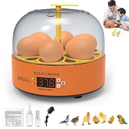 ayakol Small 6 Egg Incubator with External Lever Egg Turner,Temperature Control, Humidity Control, Led Candler, Hatcher for Chicken Duck Pigeon Quail Parrot，360 Degree View…