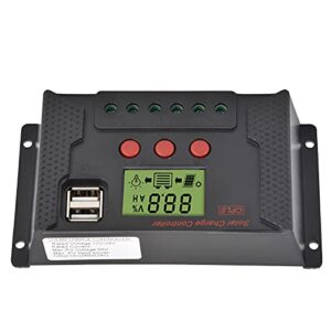 Walfront 40A PWM Solar Charge Controller LCD Auto Solar Power Panel Regulator MPPT Dual USB Port for Photovoltaic Module System 12V/24V, Controller