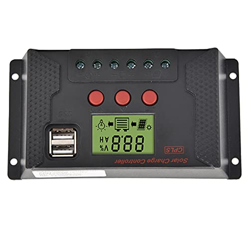 Walfront 40A PWM Solar Charge Controller LCD Auto Solar Power Panel Regulator MPPT Dual USB Port for Photovoltaic Module System 12V/24V, Controller