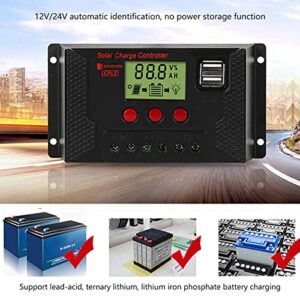 Walfront 40A PWM Solar Charge Controller LCD Auto Solar Power Panel Regulator MPPT Dual USB Port for Photovoltaic Module System 12V/24V, Controller