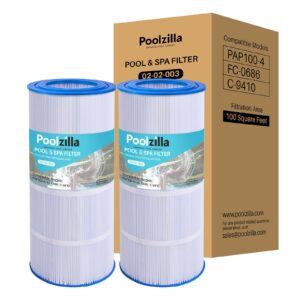 poolzilla replacement for pool filter pentair cc100, ccrp100, pap100, pap100-4, unicel c-9410, r173215, filbur fc-0686, 59054200, 160316, 160354, sp100 predator 100, 100 sq.ft filter cartridge