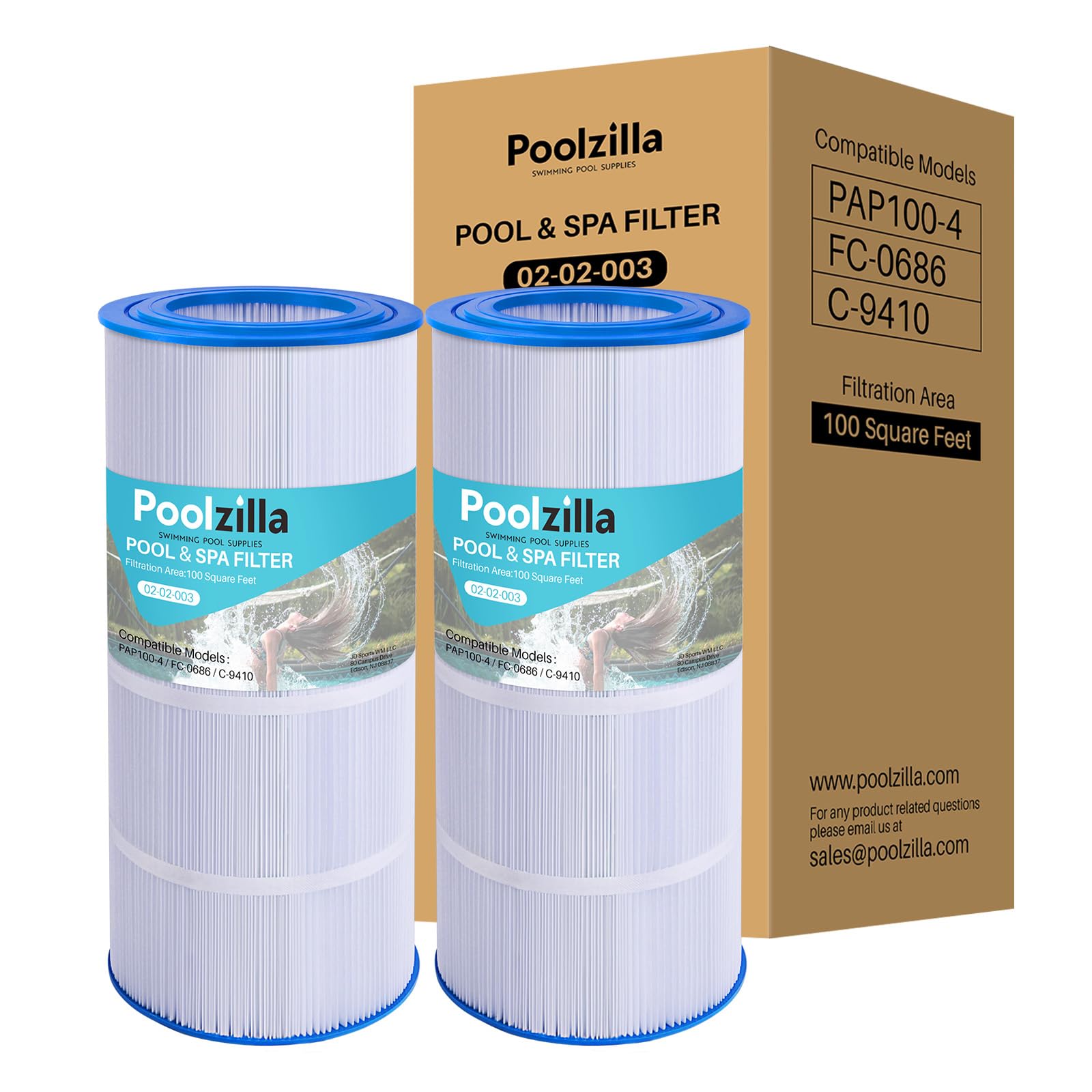 Poolzilla Replacement for Pool Filter Pentair CC100, CCRP100, PAP100, PAP100-4, Unicel C-9410, R173215, Filbur FC-0686, 59054200, 160316, 160354, SP100 Predator 100, 100 sq.ft Filter Cartridge