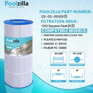 Poolzilla Replacement for Pool Filter Pentair CC100, CCRP100, PAP100, PAP100-4, Unicel C-9410, R173215, Filbur FC-0686, 59054200, 160316, 160354, SP100 Predator 100, 100 sq.ft Filter Cartridge