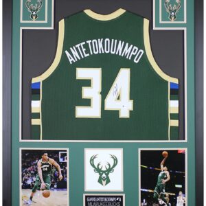 Giannis Antetokounmpo Autographed Green Milwaukee Bucks Jersey - Beautifully Matted and Framed - Hand Signed By Giannis and Certified Authentic by Beckett - Includes Certificate of Authenticity