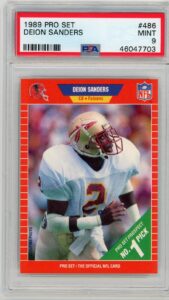 deion sanders 1989 pro set football rookie card rc #486 graded psa 9 mint