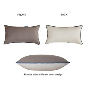 COZPLEN Rectangle Outdoor Lumbar Pillows, 10x18 inches Waterproof Patio Pillows, Decorative Waist Pillows for Outdoor Furnitures, Set of 2, (Brown and Beige)