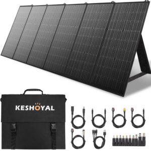 keshoyal portable solar panels,150w/18v foldable solar panel with qc3.0 usb ports & dc output(10 connectors), solar charger for power station phones laptop tablet outdoor camping rv