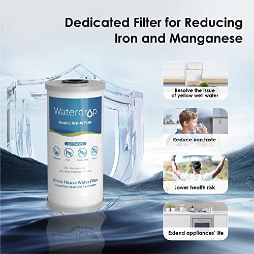 Waterdrop Whole House Water Filter, Iron Filter, Sediment Filter for Well Water, Reduce Manganese, Replacement for Ispring, GE, Waterdrop, Any 10" x 4.5" Whole House Water Filters System, 5 Micron