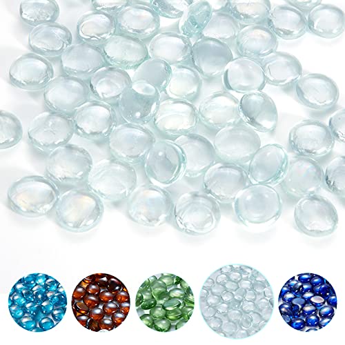 ECOTOUGE Glass Fire Pit Rocks (0.9”, 10lb) for Propane Fire Pit, High Luster Reflective Fire Glass Beads, Safe Gas Fire Pit Glass Rocks for Natural (Pure)