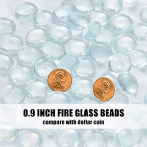 ECOTOUGE Glass Fire Pit Rocks (0.9”, 10lb) for Propane Fire Pit, High Luster Reflective Fire Glass Beads, Safe Gas Fire Pit Glass Rocks for Natural (Pure)