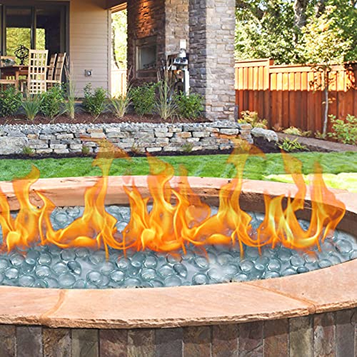 ECOTOUGE Glass Fire Pit Rocks (0.9”, 10lb) for Propane Fire Pit, High Luster Reflective Fire Glass Beads, Safe Gas Fire Pit Glass Rocks for Natural (Pure)