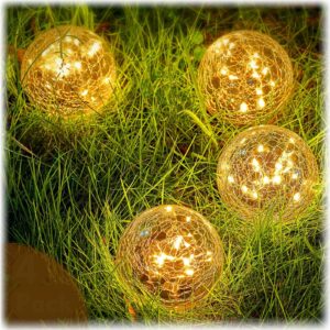 honoson solar lights outdoor garden globe light cracked glass ball yard decor waterproof warm white led solar light decorative solar ball garden decor for backyard lawn ornament (3.9 inch,4 pieces)