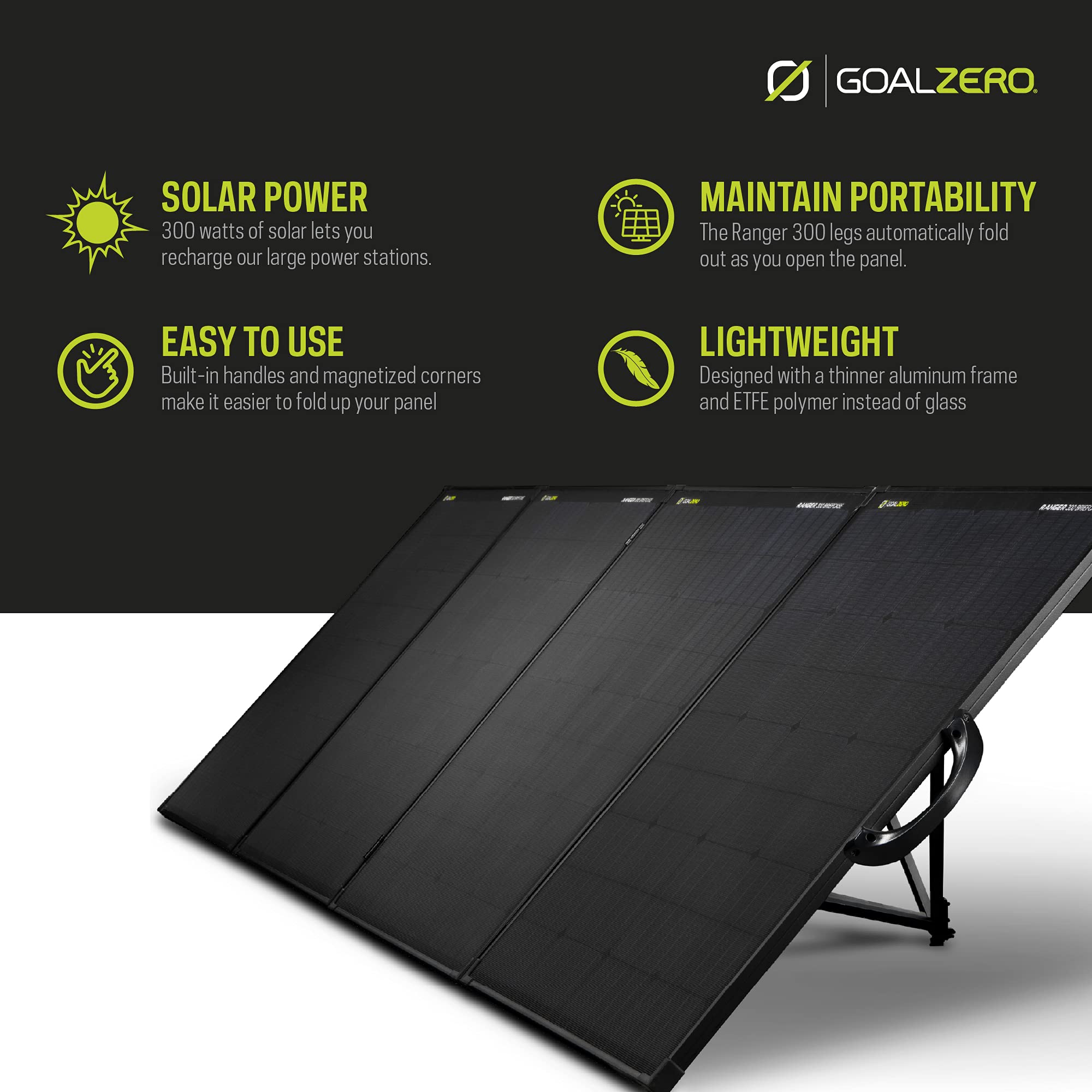 Goal Zero Ranger 300 Briefcase Solar Panels, Portable 300-Watt Solar Panels, Flexible Solar Panels for Outdoor Charging Station