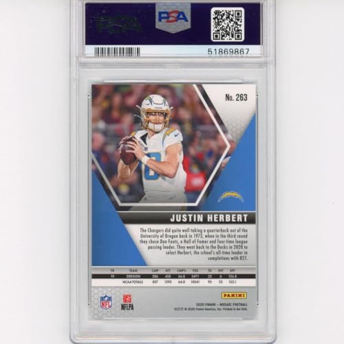 Graded 2020 Panini Mosaic Justin Herbert #263 Rookie RC Football Card PSA 10 Gem Mint